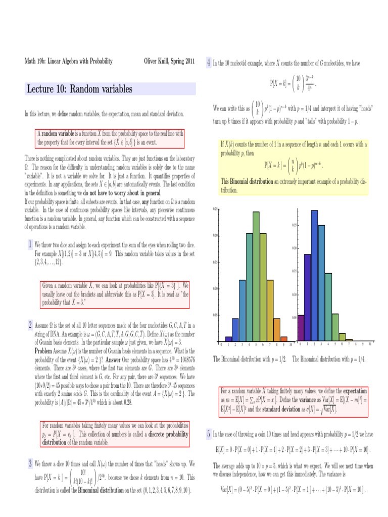 Lecture 10 Random Variables Pdf Random Variable Expected Value 