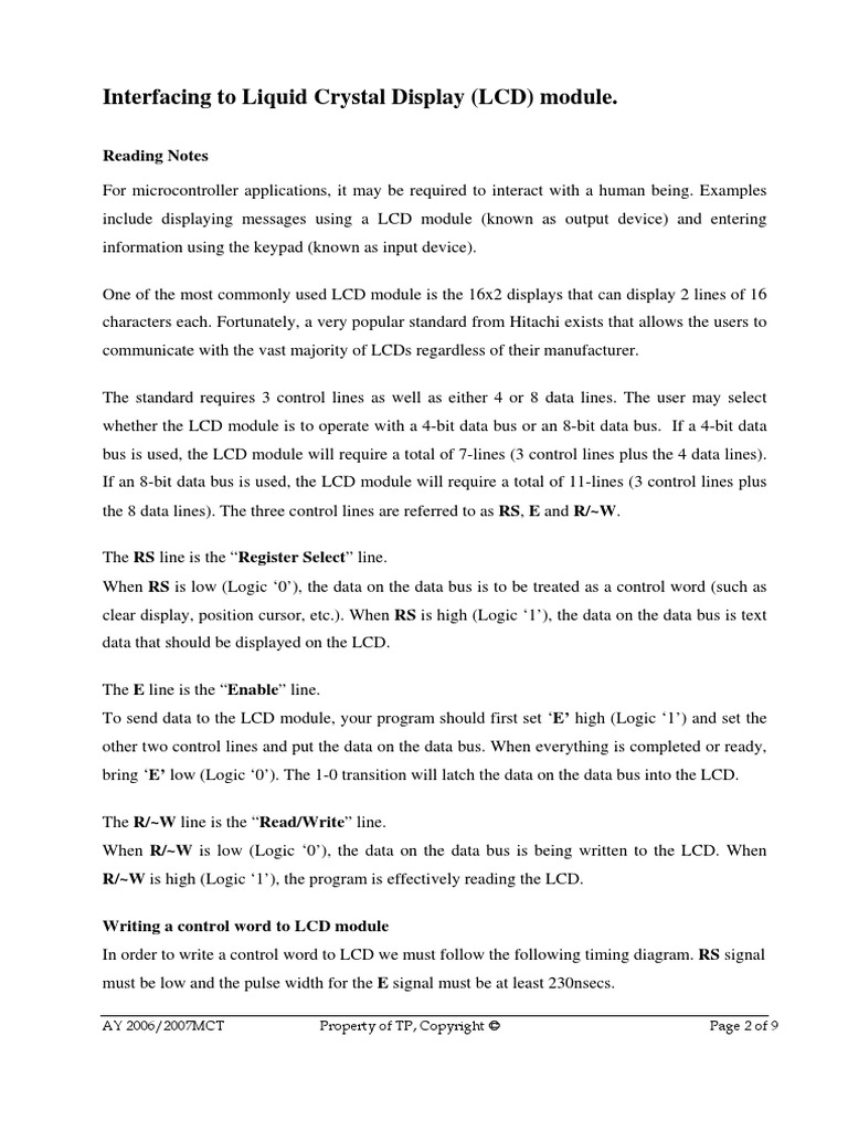 LCD Programming PDF | PDF | Liquid Crystal Display | Input/Output