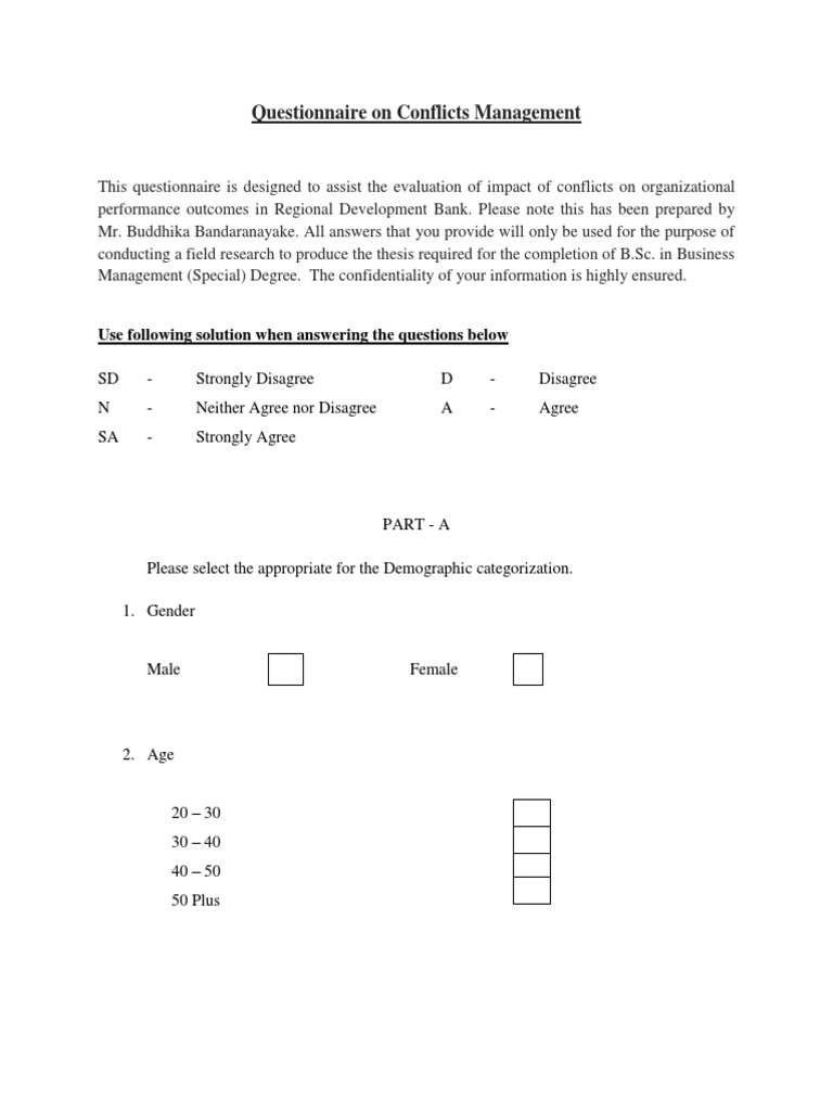 Questionnaire On Conflicts Management: Use Following Solution When ...