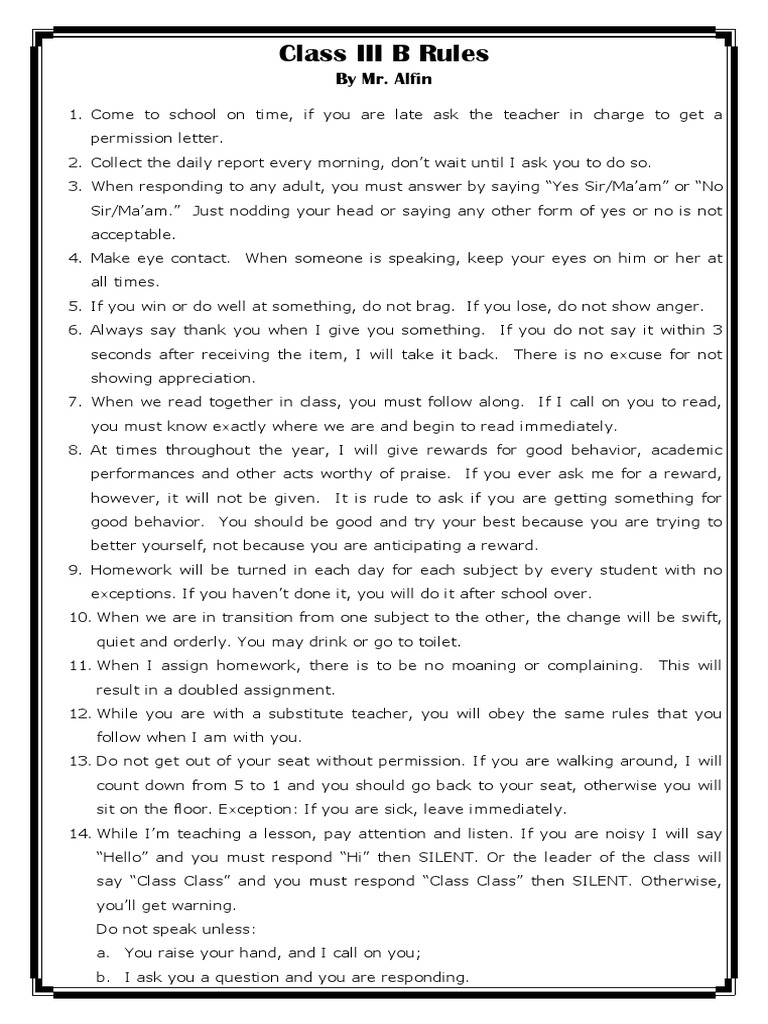 Class III B Rules: by Mr. Alfin | PDF