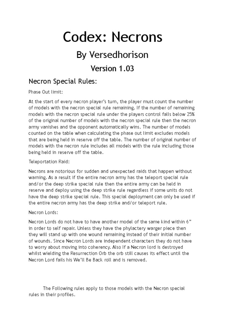 Necron Codex: Special Rules Overview | PDF