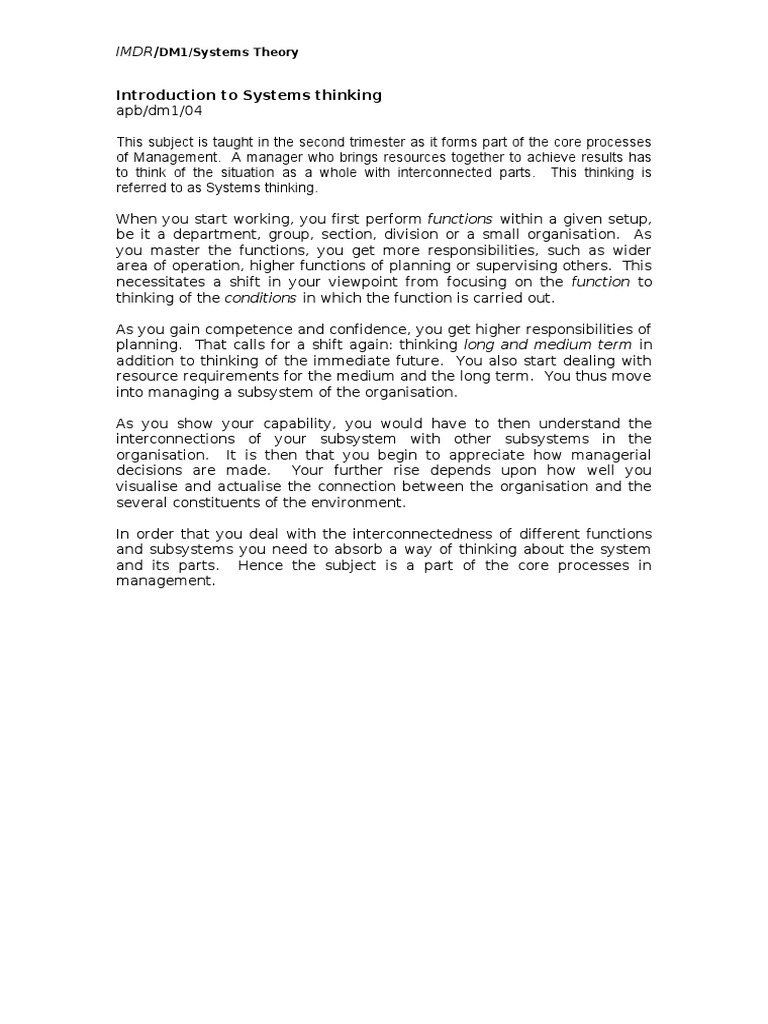 Introduction To Systems Thinking: Imdr | PDF | Abstraction | System