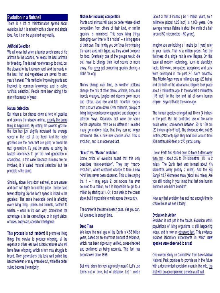 Pamphlet 02 - Evolution in A Nutshell PDF | Download Free PDF | Natural ...