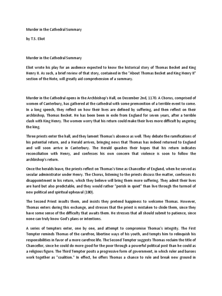 Murder in The Cathedral Summary | PDF | Temptation | Religion And Belief