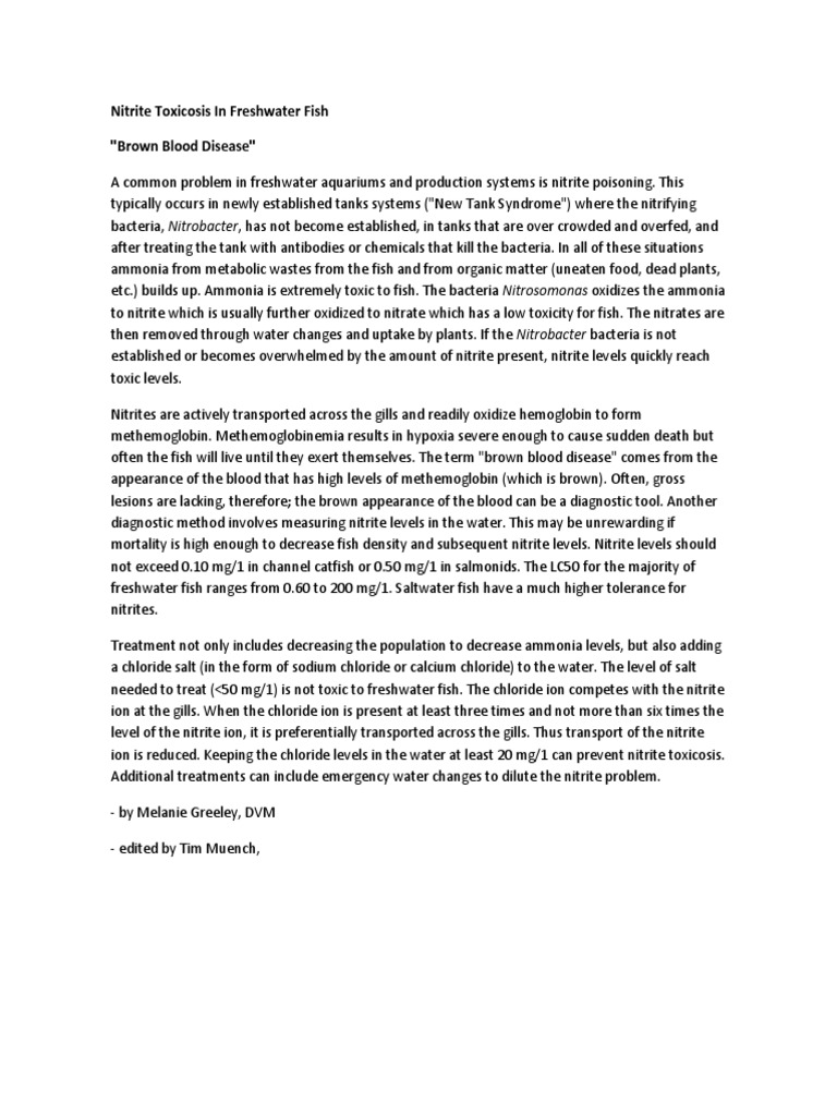 Nitrite Toxicosis in Freshwater Fish | PDF | Nitrite | Fish