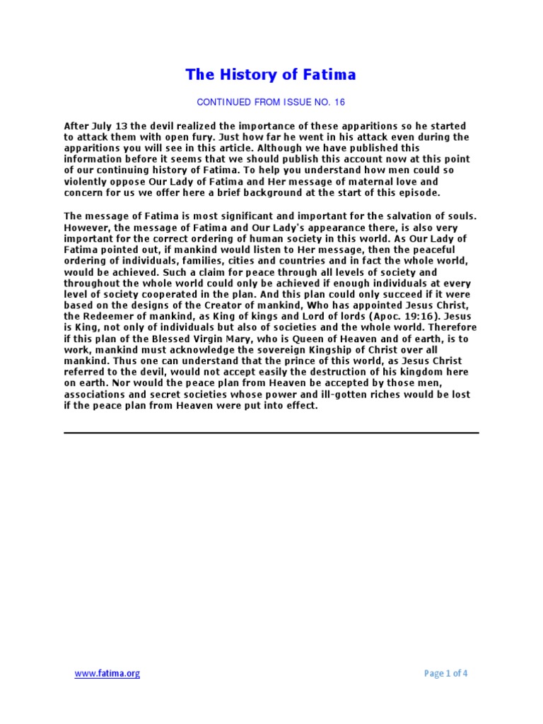 The History of Fatima | PDF | Our Lady Of Fátima | Mary, Mother Of Jesus