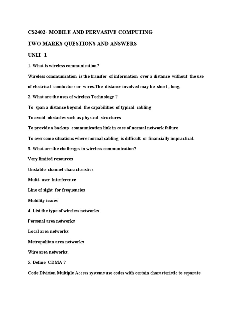 cs2402 2 Marks Question Bank-With Answer | PDF | Antenna (Radio) | Code ...