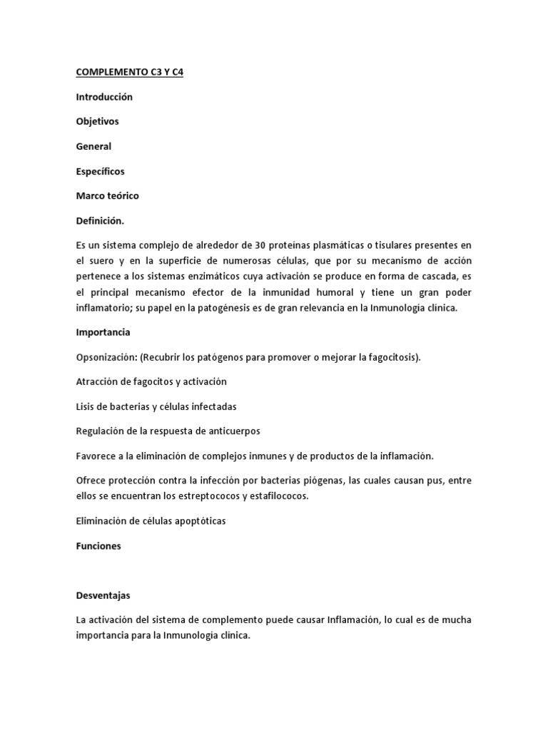 Complemento c3 y c4 | PDF | Sistema complementario | Inmunología