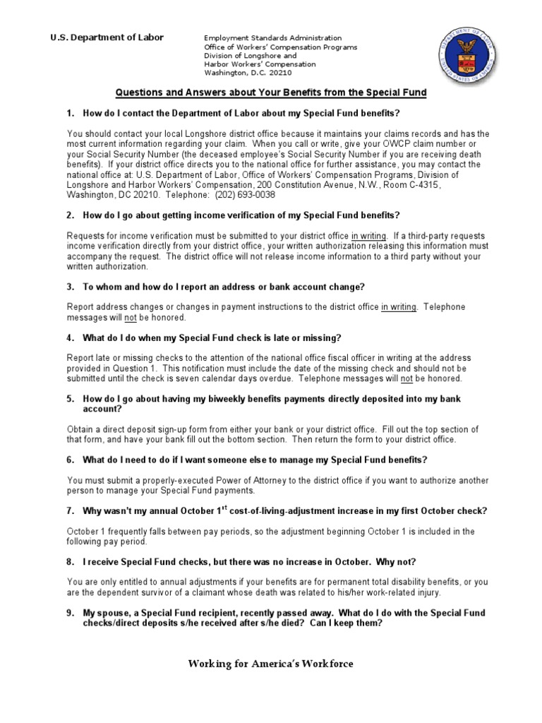 Questions and Answers About Your Benefits From The Special Fund | PDF ...