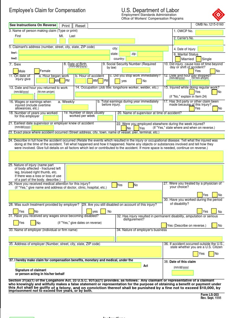 Department of Labor: ls-203 | Employment | Labor