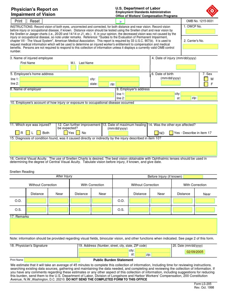 Department of Labor: ls-205 | PDF | Visual Acuity | Human Eye