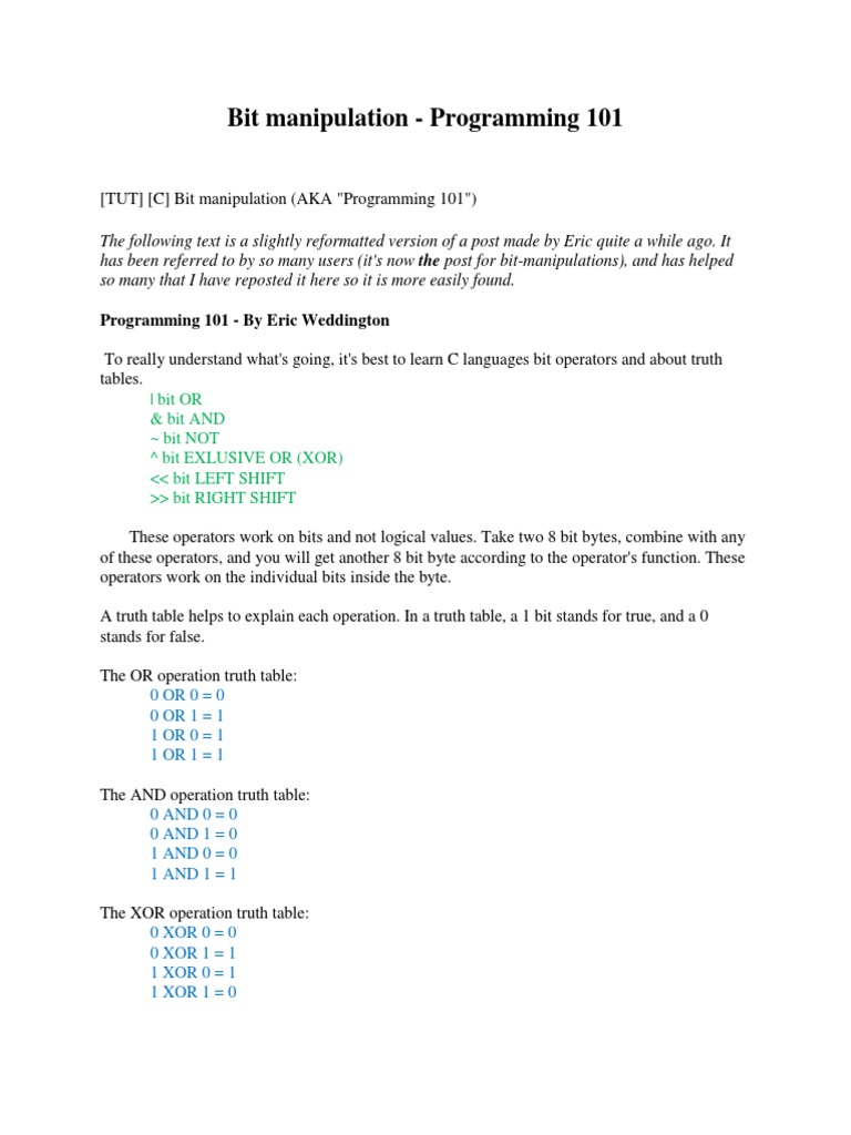 Bit Manipulation - Programming 101: Programming 101 - by Eric ...