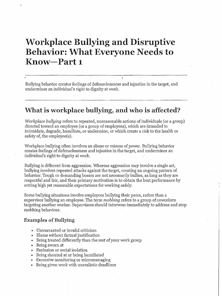Workplace Bullying and Disruptive Behavior: What Everyone Needs To Know ...
