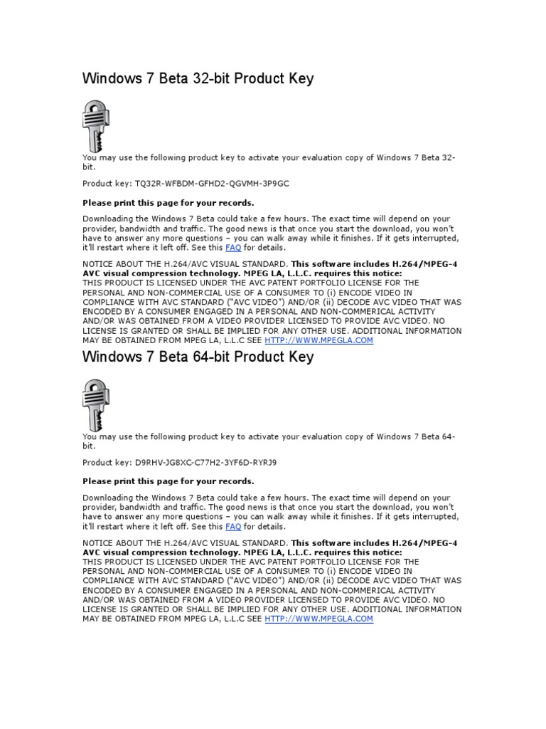 Windows 7 Beta Product Keys Guide | PDF