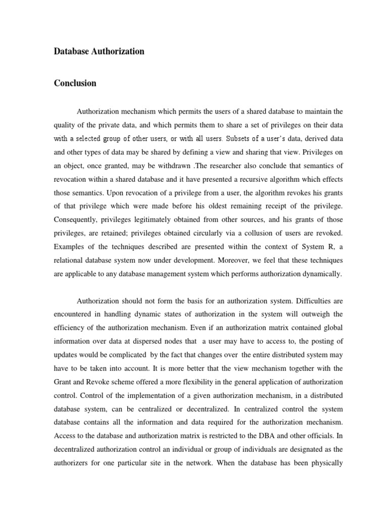 Database Authorization Conclusion | PDF | Databases | Information