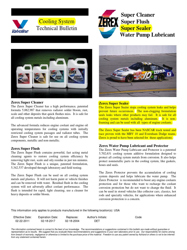 Zerex Cooling System Products Guide | PDF | Radiator | Coolant