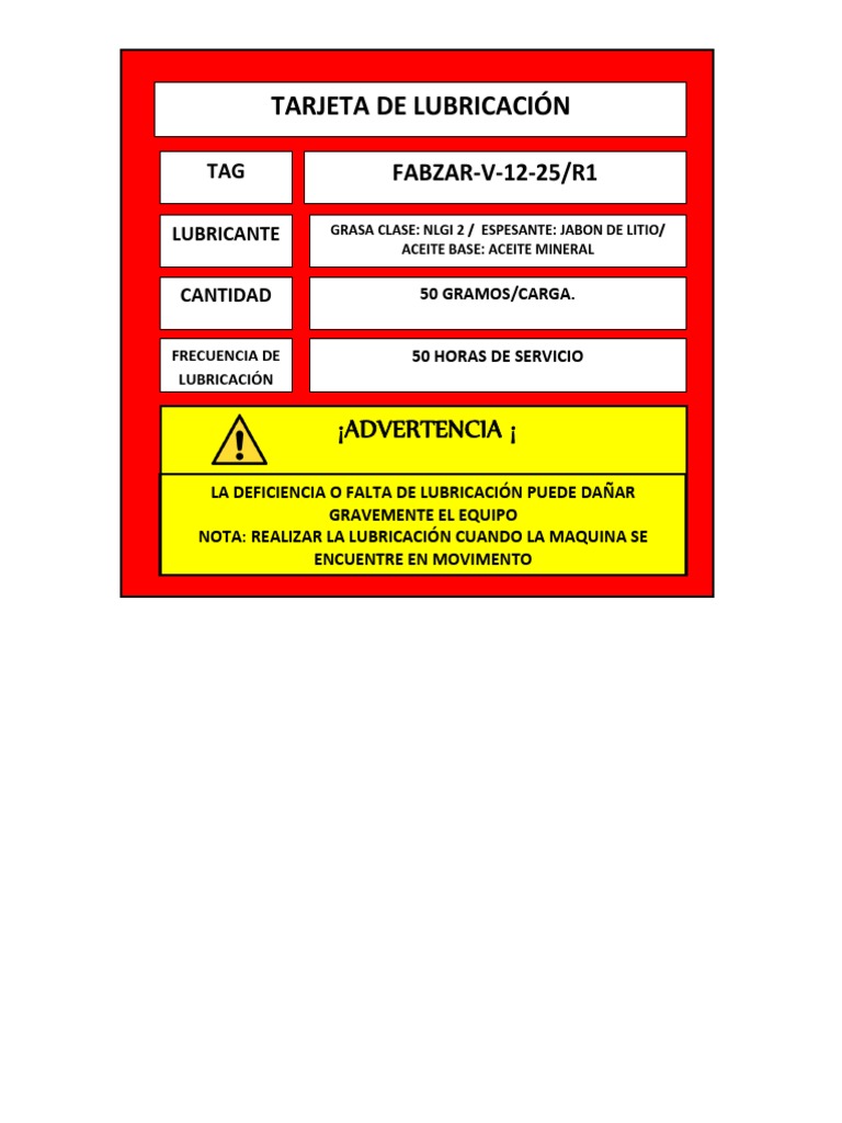Carta de Lubricación | PDF