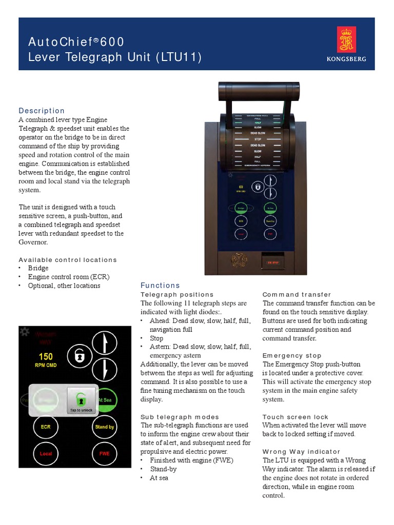 Lever Telegraph Unit (Ltu11) : Autochief 600 | PDF | Telegraphy | Equipment