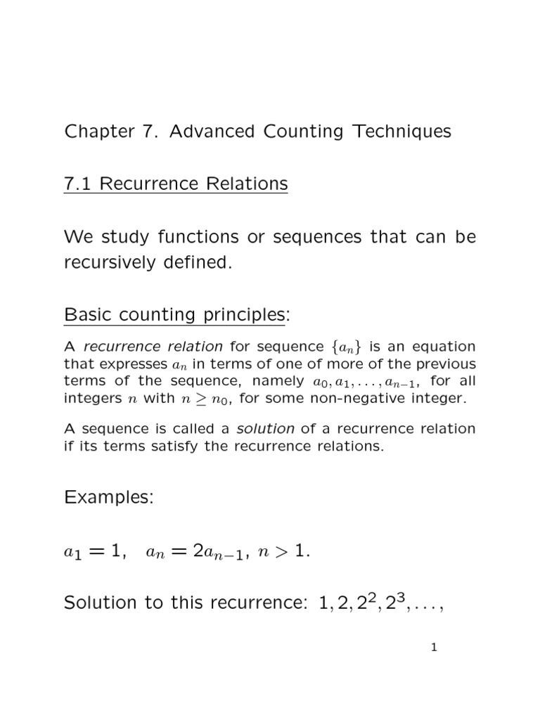 Chapter 7. Advanced Counting Techniques | PDF | Recurrence Relation | Theoretical Computer Science
