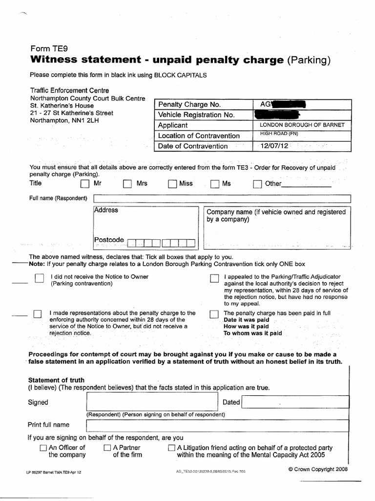 Form TE9 Witness Statement | PDF | Violence