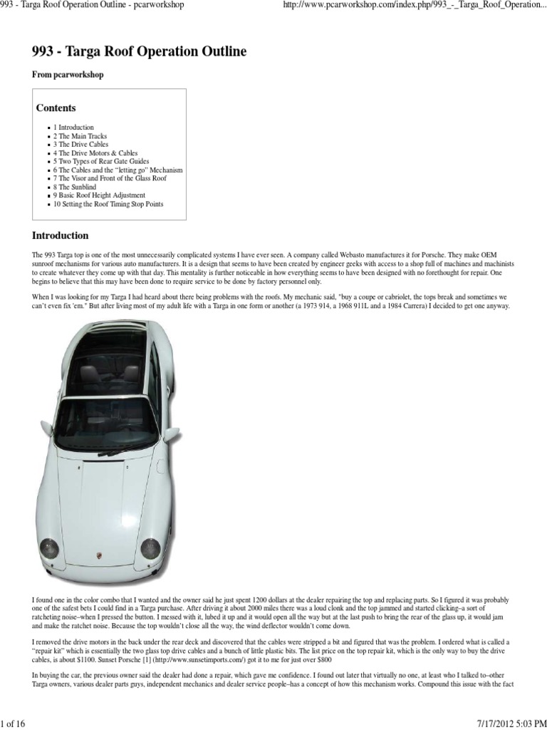 993 - Targa Roof Operation Outline | PDF | Screw | Vehicles