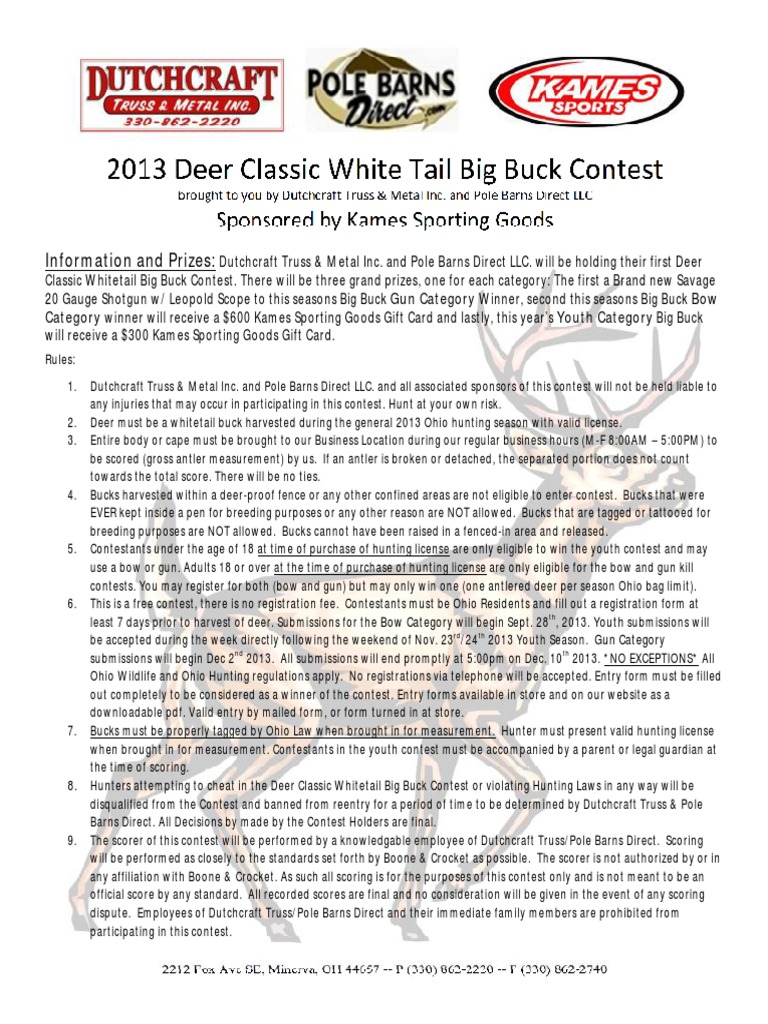Big Buck Contest Rules and Regs 9-23-13 | PDF | Hunting | White Tailed Deer