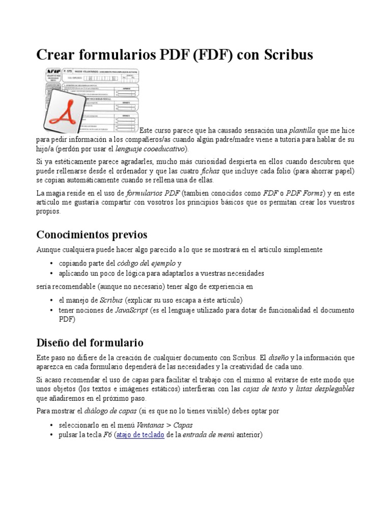 Crear Formularios PDF (FDF) Con Scribus | PDF | Formato de Documento Portable | Script Java