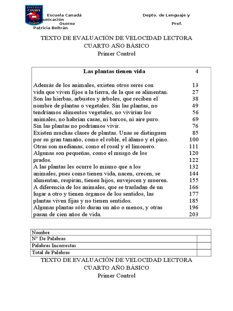 Texto de Evaluación de Velocidad Lectora Imprimir | PDF | Hipopótamo | Luna