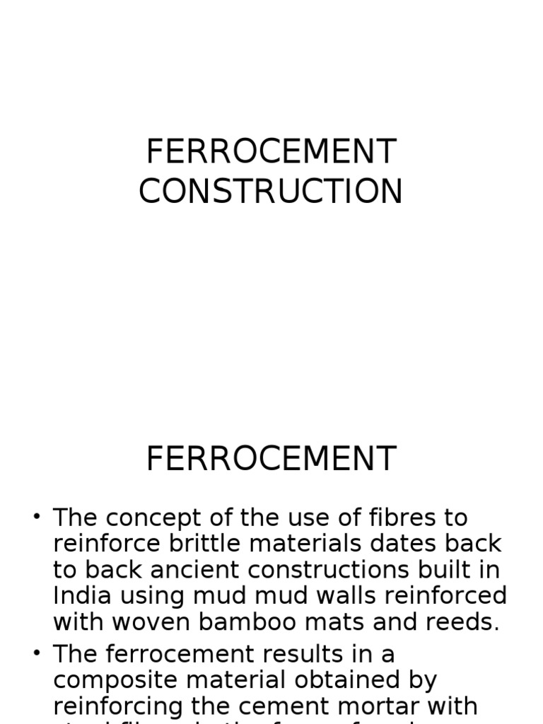 Ferrocement Construction Techniques | PDF | Reinforced Concrete | Concrete