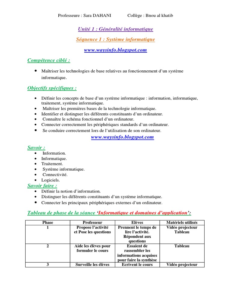 fiche technique de la séquence système informatique | PDF