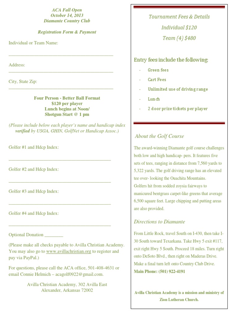 2013 ACA Fall Open Registration | PDF | Golf Course | Summer Sports