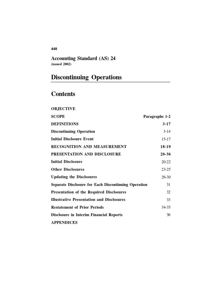 Discontinuing Operations: Accounting Standard (AS) 24 | PDF