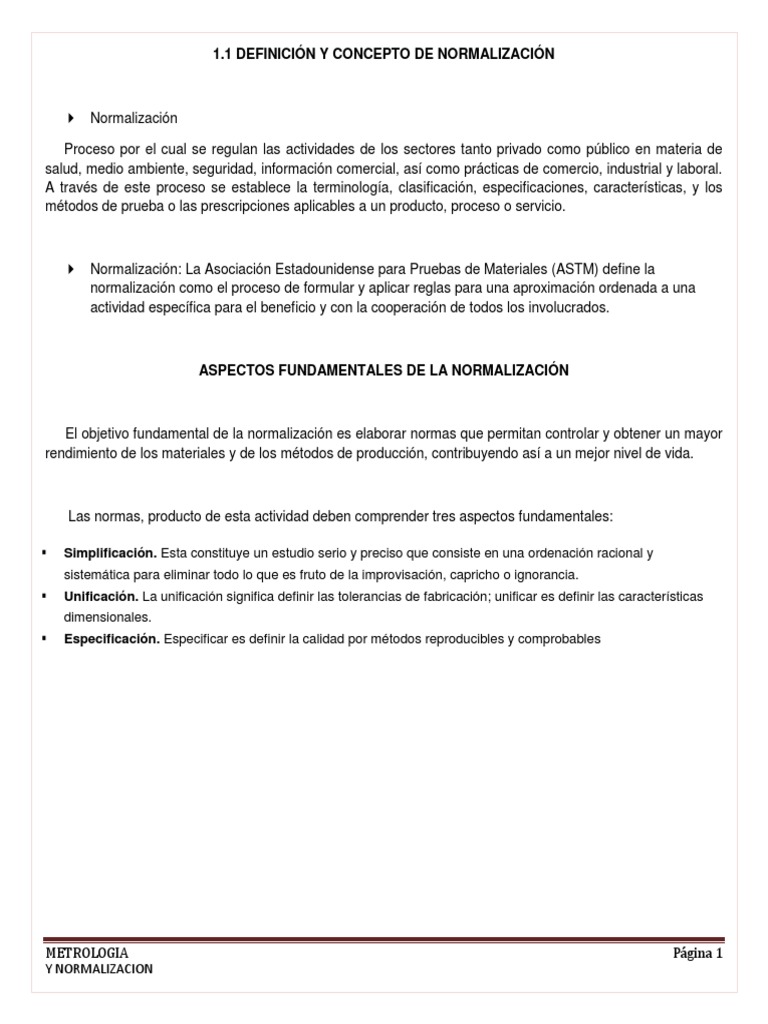 unidad 1 normalizacion.docx | Metrología | Calidad (comercial)