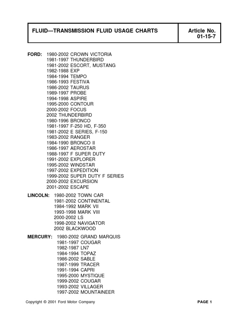Ford Fluid Chart2 | PDF