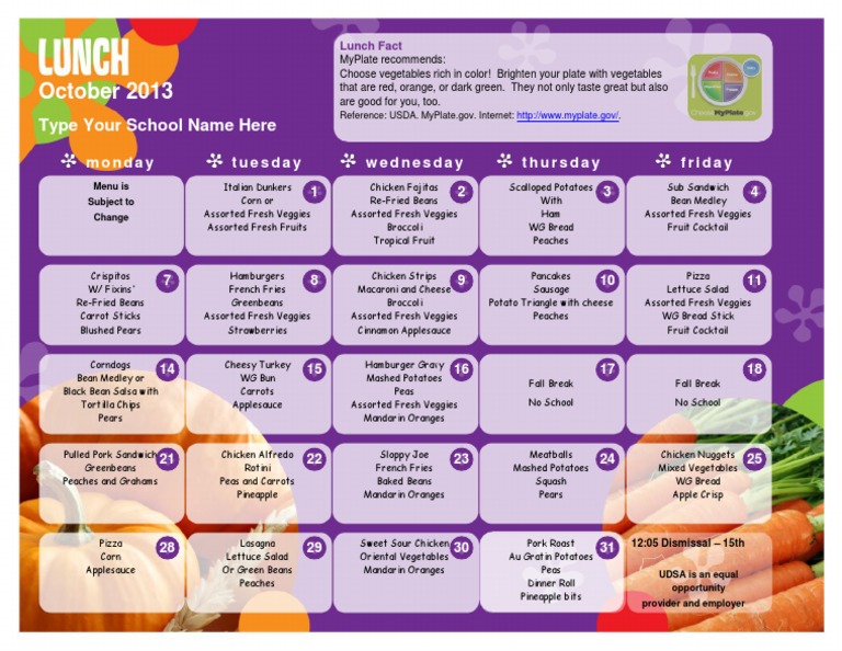 October School Lunch Menu | PDF