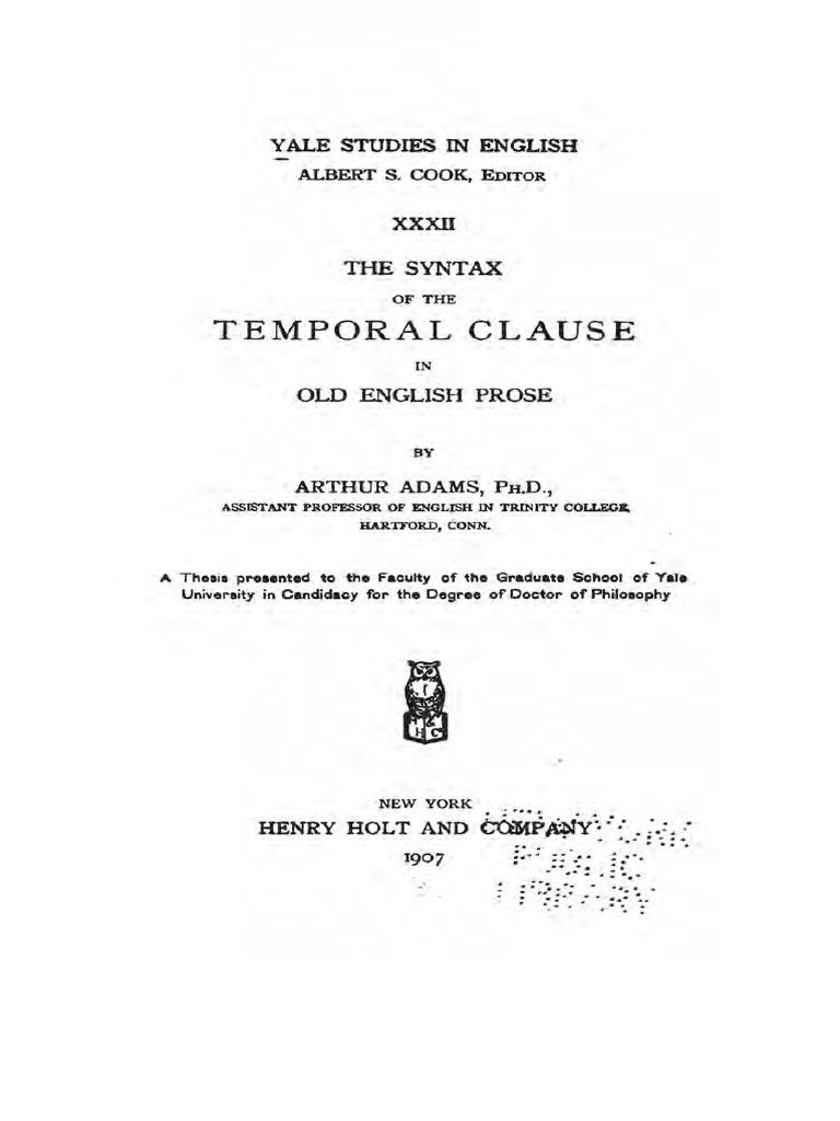 The Syntax of The Temporal Clause in Old English Prose | PDF | English ...