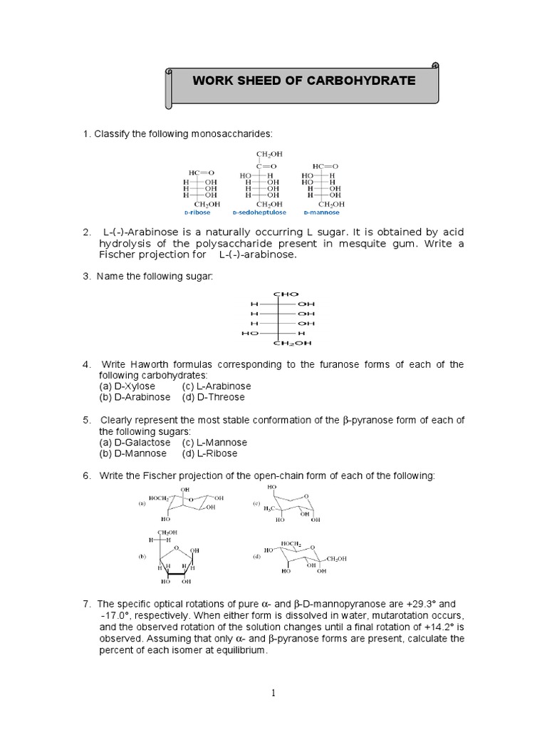 Worksheet of Carbohydrates | PDF | Carbohydrates | Glucose