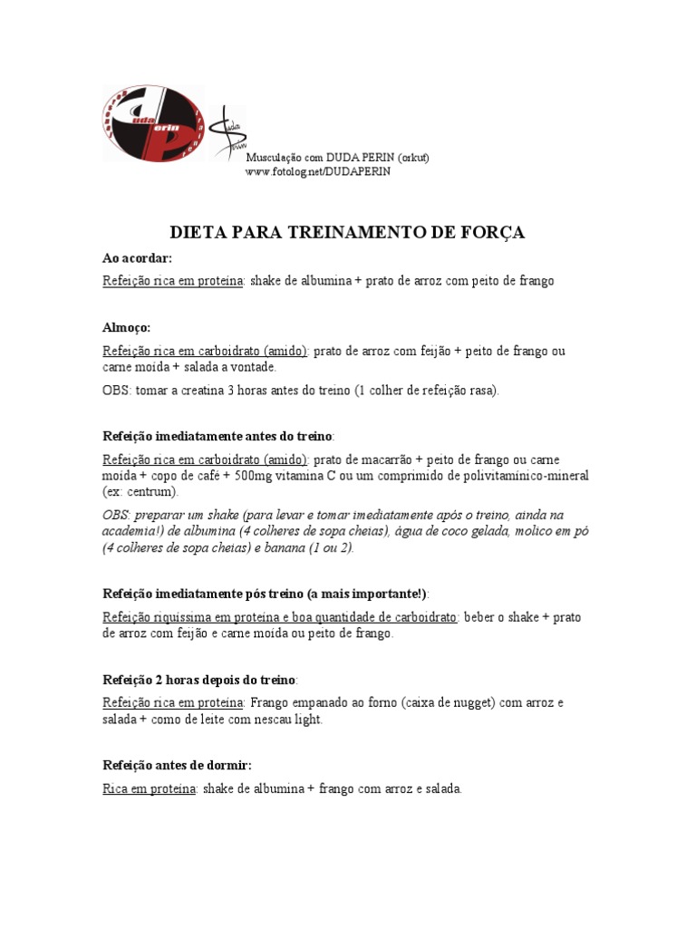 Dieta de Musculação com Duda Perin | PDF | Gastronomia, comida e vinho