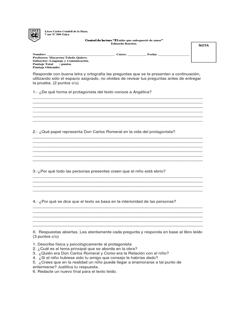 Prueba El Niño Que Enloqueció de Amor | PDF | Crecimiento personal y ...
