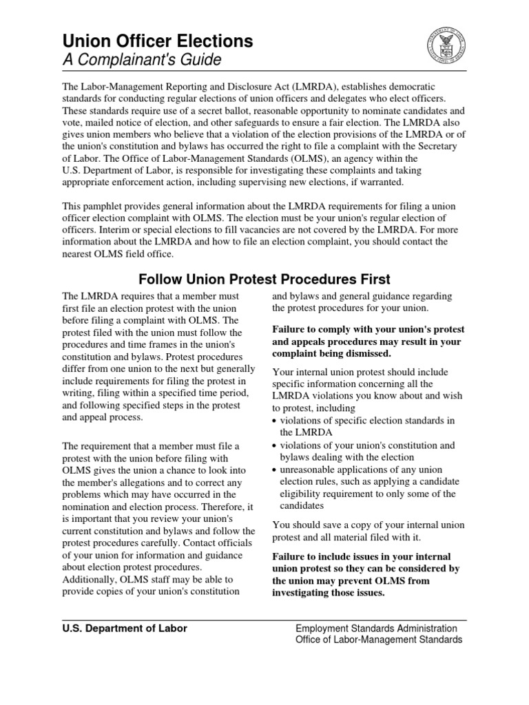 Union Officer Election Complaint Guide | PDF | Complaint | By Law