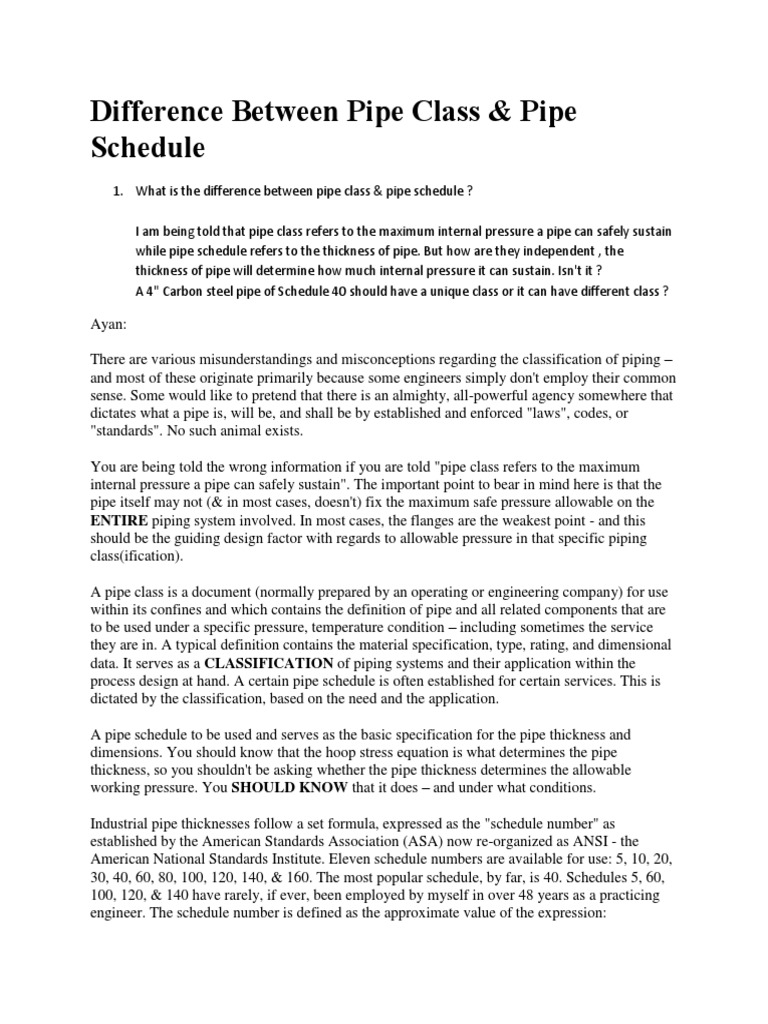 Difference Between Pipe Class | PDF | Pipe (Fluid Conveyance) | Stress ...