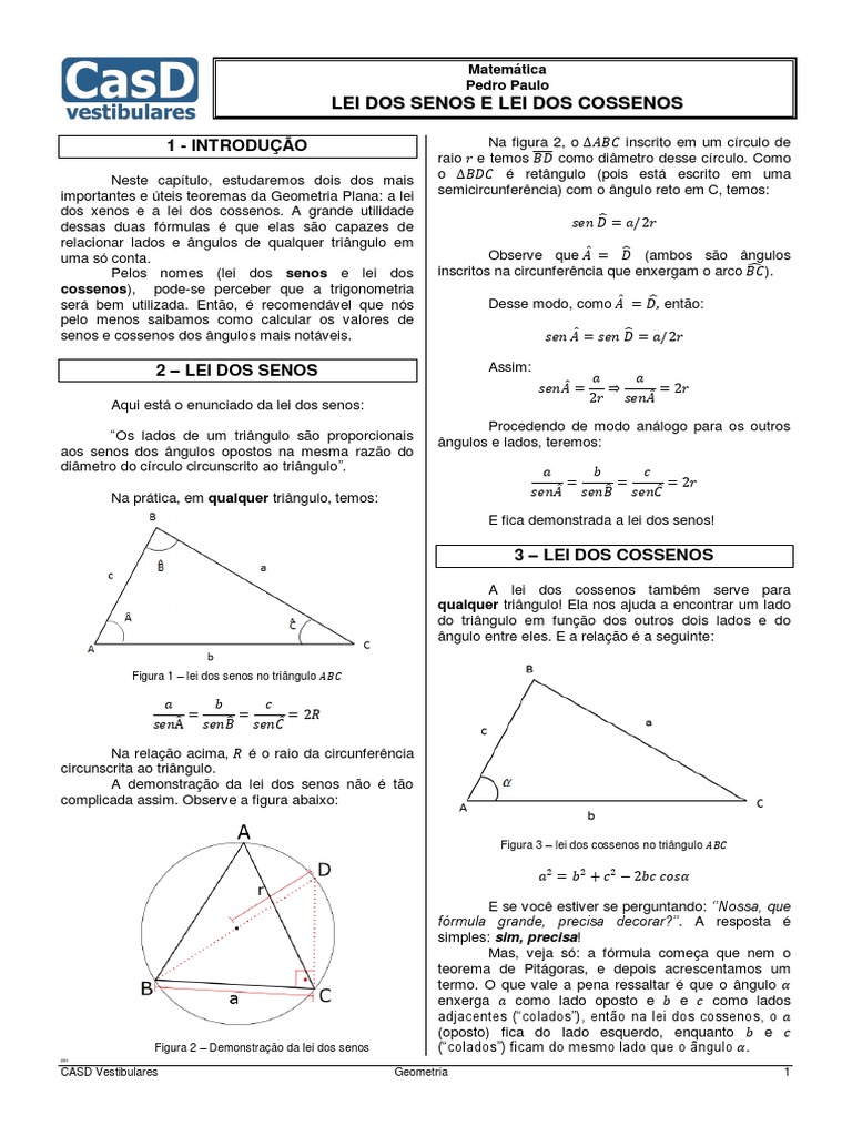 Lei dos Senos e Lei dos Cossenos: Teoremas Fundamentais da ...