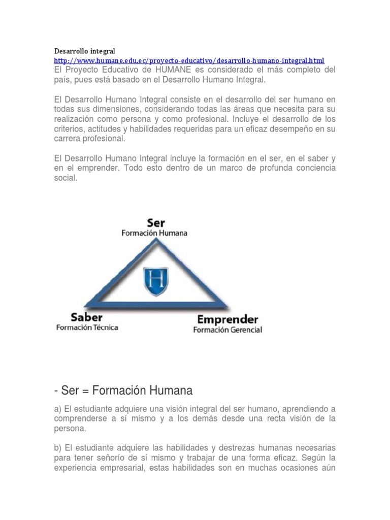 Desarrollo Integral del Ser Humano | PDF | Crecimiento personal y ...