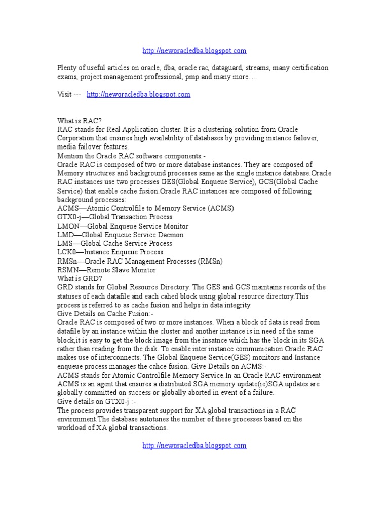 Oracle RAC Interview Questions | PDF | Load Balancing (Computing) | Computer Cluster