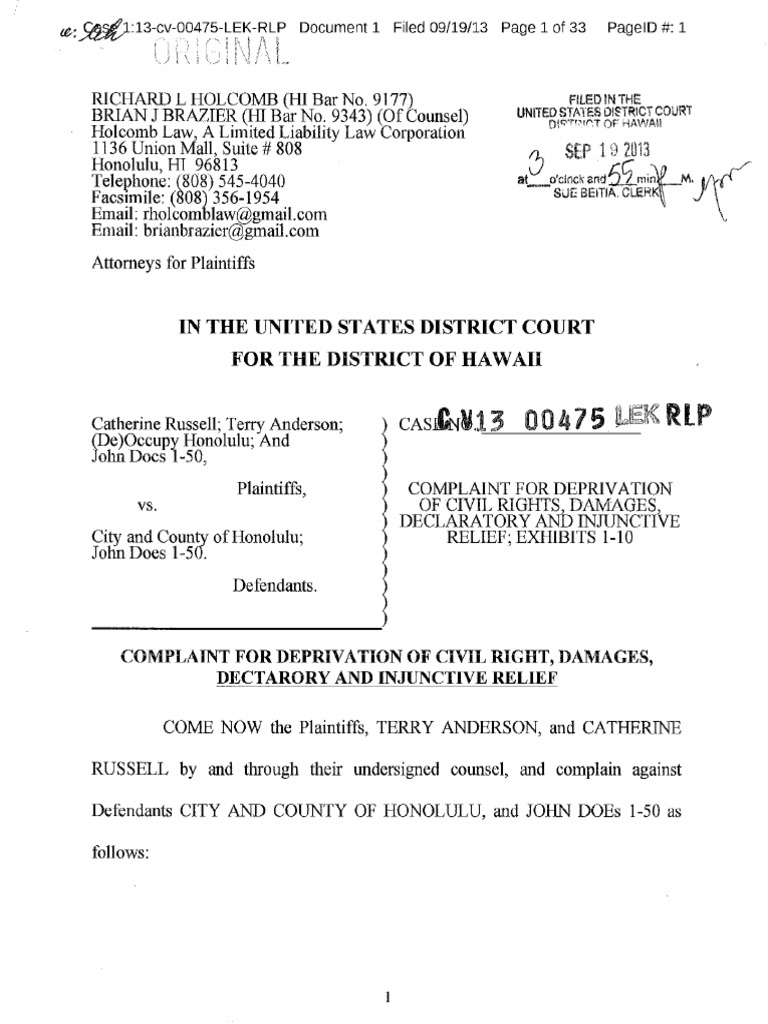 1 13 CV 00475 1 Complaint OCR | PDF | Negligence | Injunction