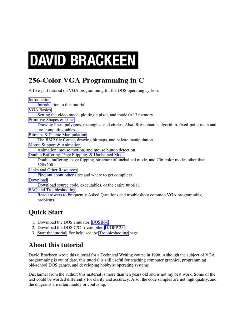 256-Color VGA Programming in C - 1996 - David Brackeen | PDF | Pointer ...