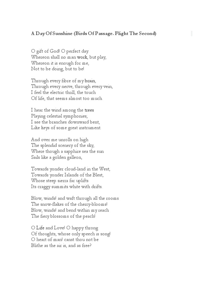 A Day of Sunshine Poem Analysis | PDF