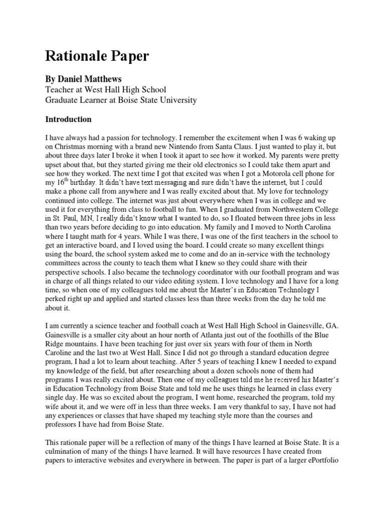 Rationale Paper Rough | PDF | Instructional Design | Educational Technology