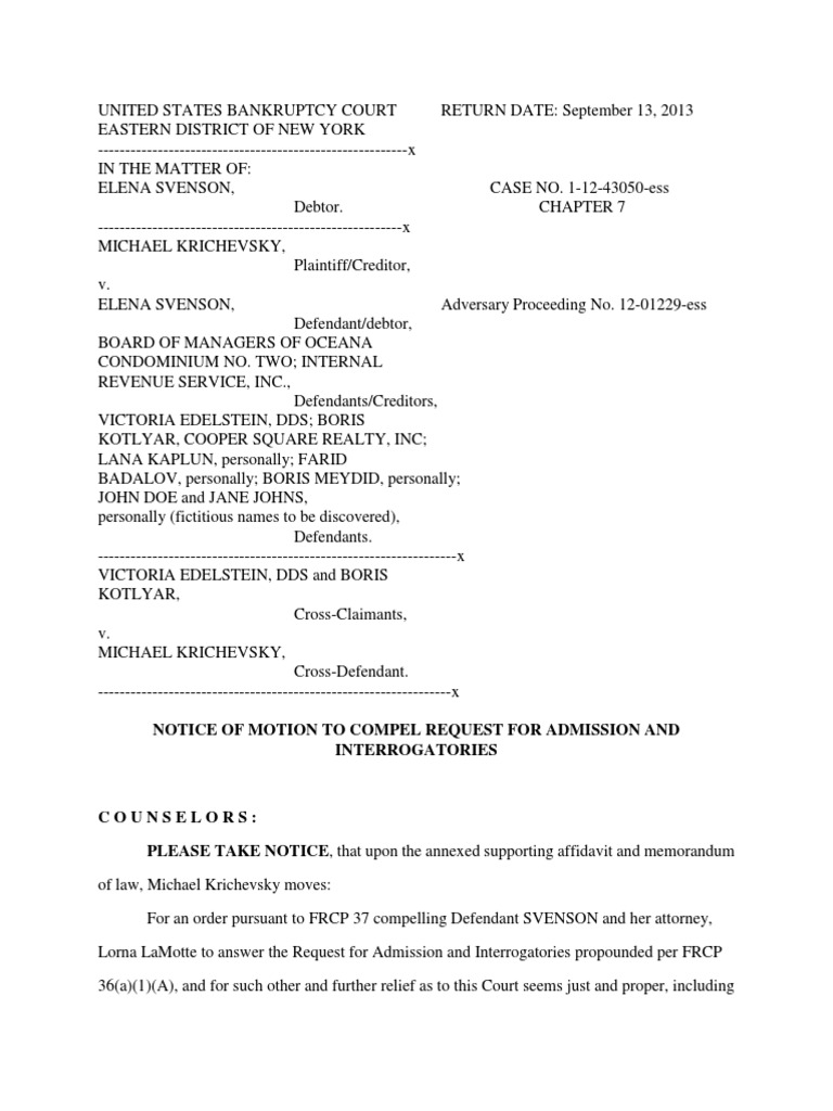 Notice of Motion To Compel Request For Admission and Interrogatories ...