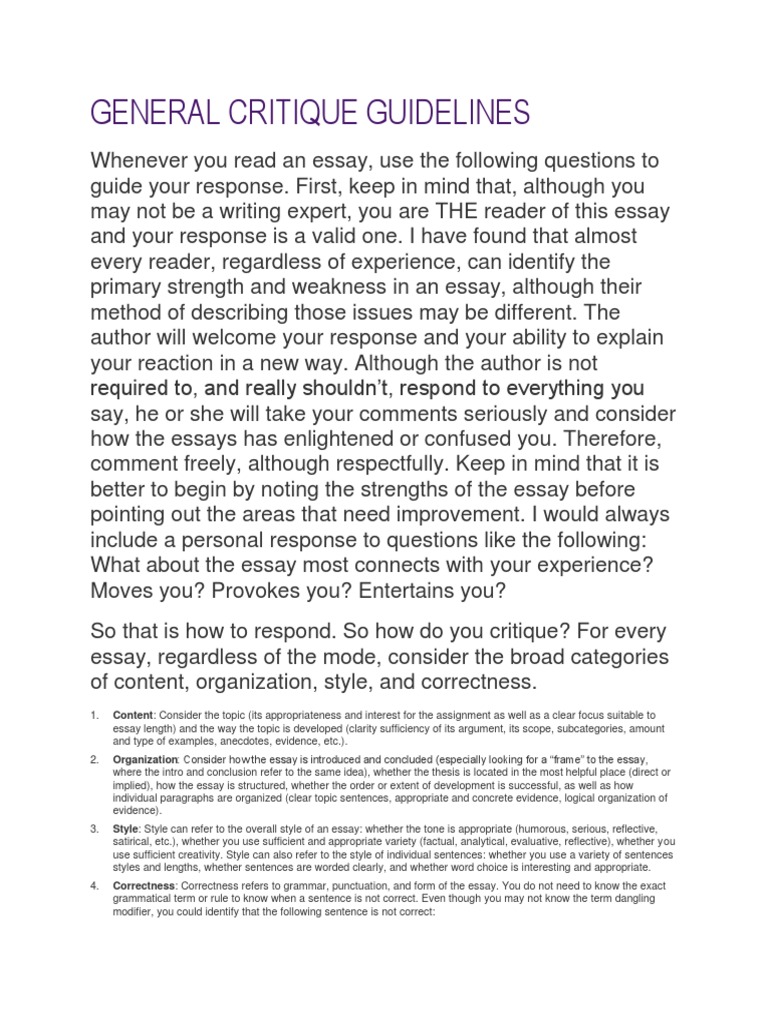 General Critique Guidelines | PDF | Memorandum | Essays